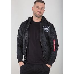 Herren Bomberjacke "MA-1 LW HD NASA Glow Rev.", schwarz, Gr. S, Alpha Industries, Obermaterial: 100% Nylon, Futter: 100% Nylon, Kapuze: 75%