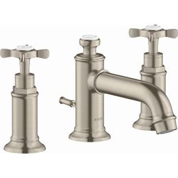Hansgrohe Axor Montreux Waschtisch-3-Loch-Armatur 16536820 Ausladung 142mm, mit Zugstangen-Ablaufgarnitur, Kreuzgriffen, brushed Nickel