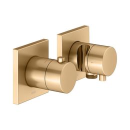 KEUCO Edition 11 Thermostatarmatur Set 51153251222 f&uuml;r 2 Verbraucher, mit Schlauchanschluss und Brausehalter, Messing geb&uuml;rstet