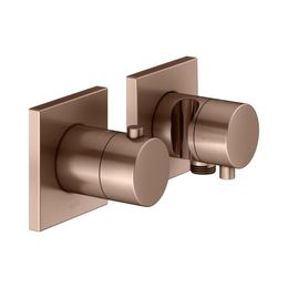 KEUCO Edition 11 Thermostatarmatur Set 51153291222 f&uuml;r 2 Verbraucher, mit Schlauchanschluss und Brausehalter, Rotgold geb&uuml;rstet