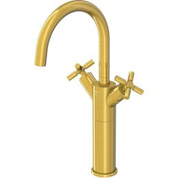 Steinberg Serie 250 Waschtisch-Zweigriffarmatur 2501550BG H&ouml;he 362mm, mit schwenkbarem Auslauf, Ablaufgarnitur, Brushed Gold