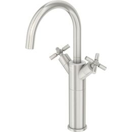 Steinberg Serie 250 Waschtisch-Zweigriffarmatur 2501550BN H&ouml;he 362mm, mit schwenkbarem Auslauf, Ablaufgarnitur, Brushed Nickel