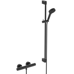 Ideal Standard Ceratherm T 25N Eco Brausekombination A8540XG mit Brausethermostat, Brausestange 90cm, 2 Funktion-Handbrause, 6l, silk black