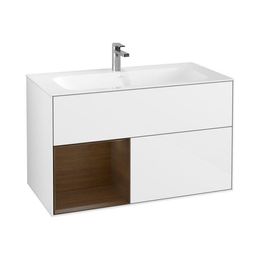 Villeroy & Boch Villeroy und Boch Finion Waschtischunterschrank G030GNGF 99,6x59,1cm, Wandbeleuchtung, Regal links Walnut veneer, Glossy white lacquer