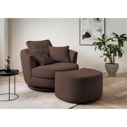 Drehsessel Home Affaire, B:120cm H:86cm T:173cm, braun, Wohnzimmer, Sessel, "MAISIE, Love Seat XXL Lese-Sessel, Big-Sessel mit Hocker", Set in MEGA