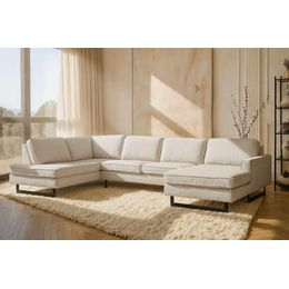 Wohnlandschaft Home Affaire, B:350cm H:85cm T:206cmcreme, 100% Polyester, Sofas, "Pinto, 350 cm, U-Form, XXL, mit Ottomanen", Cord, Chenille,