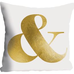 Dekokissen queence, B:40cm L:40cm, gold, Polyester, Dekokissen_Sitzkissen_Kissenh&uuml;llen, "Erika", mit Schriftzeichen, Kissenh&uuml;lle ohne F&uuml;llung, 1 St&uuml;ck