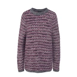 GOLDNER Damen Rundhalspullover "Kurzgröße Trageangenehmer Pullover in Strukturmix"schwarz, lila, stein, geringelt, Gr. 25, Obermaterial: 93%