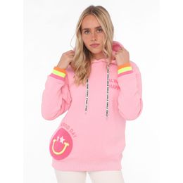 Zwillingsherz Damen Hoodie "Always Happy", rosa, Gr. L, unifarben, Sweatware, Obermaterial: 50% Baumwolle, 50% Polyester, Sweatshirts, Smiley aus