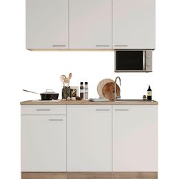 Pantryk&uuml;che respekta, B:150cm H:200cm T:60cm, wei&szlig;, Komplettk&uuml;chen-Sets, "Luis, Duo Kochfeld, wahlweise mit Mikrowelle, Korpus Eiche S&auml;gerau", Breite