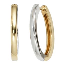 Jobo Damen Paar Creolen, Gelbgold 585 Wei&szlig;gold 585, gelb, Gelbgold 585, Wei&szlig;gold 585, Ohrringe, oval 585 Gold bicolor