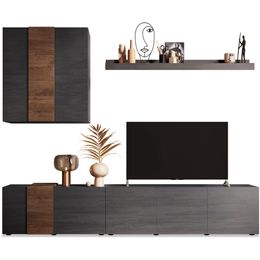 Wohnwand Inosign, B:301cm H:195cm T:44cm, grau, Wohnzimmer, Kastenm&ouml;bel-Sets, "Venus", 3-teilig