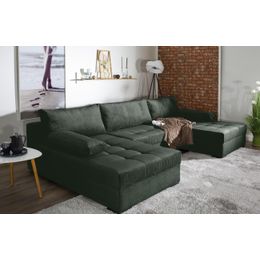Wohnlandschaft Collection AB, B:307cm H:41cm T:161cm, grün, 100%Polyester, Sofas, "Josy U-Form, B: 307 cm", mit Bettfunktion & Bettkasten, Federkern