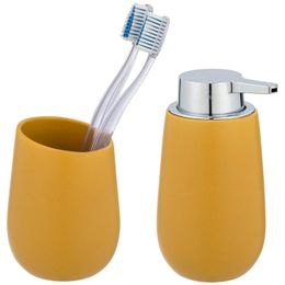 Badaccessoire-Set Wenko, gelb, Keramik, Badaccessoires-Sets, "Badi", aus hochwertiger Keramik