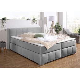 Boxspringbett Home Affaire, B:187cm L:225cm, silber, Samtoptik (100% Polyester);Bezug der Spiegelfl&auml;che Matratzendrell aus 100% Polyester;Struktur