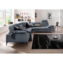 Ecksofa W.Schillig, B:318cm H:83cm T:298cm, blau, Chenille-Flachgewebe R66 (85% Polyester, 15% Nylon), Wohnzimmer, Sofas, "valentinoo, Designsofa,