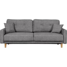 3-Sitzer Home Affaire, B:215cm H:89cm T:100cm, grau, 100% Polyester, Sofas, "TRIPLO optionale Schlafsofa mit Bettkasten, Ma&szlig;e B/T/H: 215/100/89 cm",