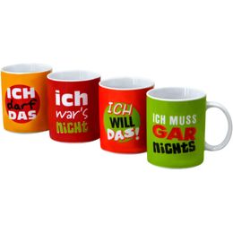 Retsch Arzberg Becher "Machosprüche", 350ml, 4 Stk., bunt, Trinkgefäße, 4-teilig