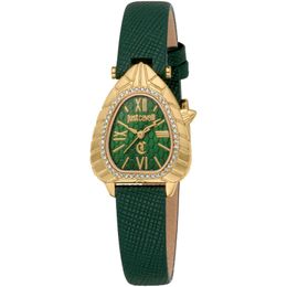 Damen Quarzuhr "Perla", gr&uuml;n, JUST cavalli time, Armbanduhren, Armbanduhr, Damenuhr, Lederarmband, analog, Kristallsteine