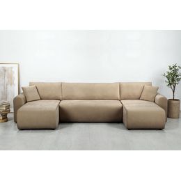 Wohnlandschaft OTTO HOME, B:311cm H:79cm T:52cmbeige, Sofas, "JONAA, 311 cm, U-Form, Schlafsofa, Boxspringfederung, Cord u. Struktur", 133/270cm,