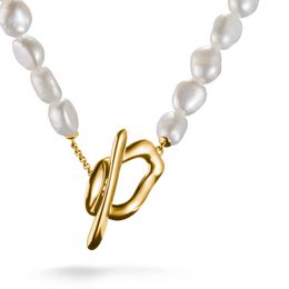 Thomas Sabo Damen Kette mit Anh&auml;nger "Natural Beauty Perlenkette mit organischem Verschluss, Bold Elegance", 45, Perlen Silber 925 (recycelt), gold,