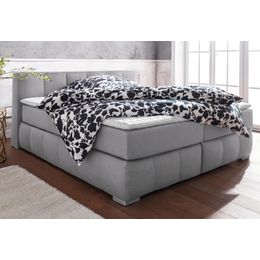 Boxspringbett Home Affaire, B:187cm L:225cm, grau, Samtoptik (100% Polyester);Bezug der Spiegelfläche Matratzendrell aus 100% Polyester;Struktur fein