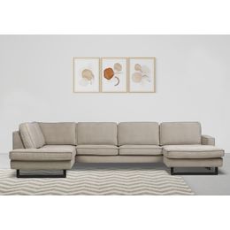 Wohnlandschaft Home Affaire, B:350cm H:85cm T:206cm, grau, Luxus-Microfaser in Lederoptik (100% Polyester);Cord (92% Polyester, 8% Polyamide), Sofas,