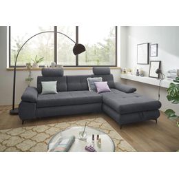 Ecksofa, B:274cm H:88cm T:177cm, grau, ED EXCITING DESIGN, 100% Polyester, Wohnzimmer, Sofas, "Altona L-Form", mit Bettfunktion, Bettkasten,