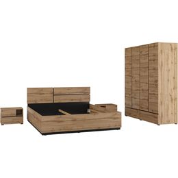 Schlafzimmer-Set Home Affaire, braun, Schlafzimmermöbel-Sets, "Cross, moderne, grifflose Optik, FSC-zertifiziert", Komplettschlafzimmer-Set