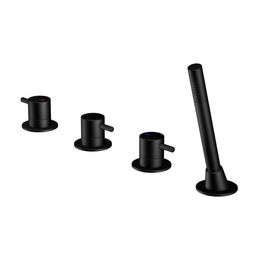 Steinberg Serie 100 Wannen-4-Loch-Armatur 1002480S mit Umsteller und ausziehbarer Handbrause, Matt Black