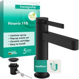 Hansgrohe Finoris Einhebel-Waschtischarmatur 76025670 CoolStart, Ausladung 139mm, mit Zugstange, schwarz matt