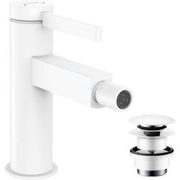Hansgrohe Finoris Bidetarmatur 76200700 mit Push-Open Ablaufgarnitur, mattwei&szlig;
