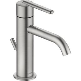 Duravit Balcoon Waschtischarmatur S BA1013001070 FreshStart und MinusFlow, Ausladung 123mm, mit Zugstangen-Ablaufgarnitur, Edelstahl geb&uuml;rstet