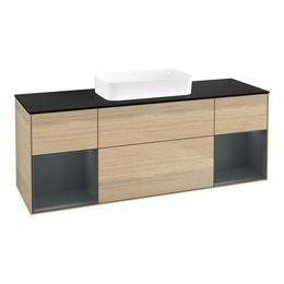 Villeroy & Boch Villeroy und Boch Finion Waschtischunterschrank F742HGPC 160x60,3x50,1cm, Regale Midnight matt lacquer, Oak Veneer