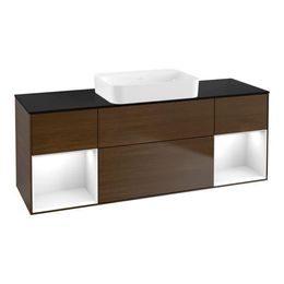 Villeroy & Boch Villeroy und Boch Finion Waschtischunterschrank G742GFGN 160x60,3x50,1cm, Regale Glossy white lacquer, Walnut veneer