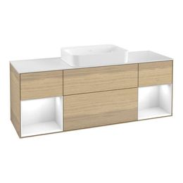 Villeroy & Boch Villeroy und Boch Finion Waschtischunterschrank G741GFPC 160x60,3x50,1cm, Regale Glossy white lacquer, Oak Veneer