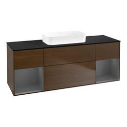 Villeroy & Boch Villeroy und Boch Finion Waschtischunterschrank F742GKGN 160x60,3x50,1cm, Regale Anthracite matt lacquer, Walnut veneer