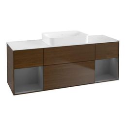 Villeroy & Boch Villeroy und Boch Finion Waschtischunterschrank G741GKGN 160x60,3x50,1cm, Regale Anthracite matt lacquer, Walnut veneer