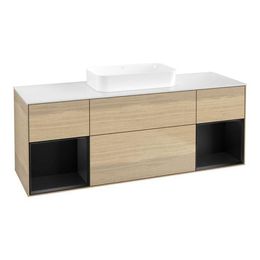 Villeroy & Boch Villeroy und Boch Finion Waschtischunterschrank F741PDPC 160x60,3x50,1cm, Regale Black matt lacquer, Oak Veneer