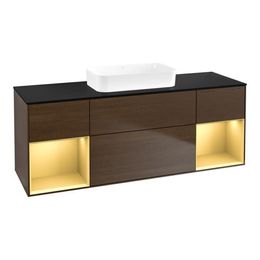 Villeroy & Boch Villeroy und Boch Finion Waschtischunterschrank F742HFGN 160x60,3x50,1cm, Regale Gold matt lacquer, Walnut veneer