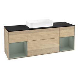 Villeroy & Boch Villeroy und Boch Finion Waschtischunterschrank F742GMPC 160x60,3x50,1cm, Regale Olive matt lacquer, Oak Veneer