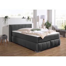 Boxspringbett Home Affaire, B:147cm L:225cm, grau, Samtoptik (100% Polyester);Bezug der Spiegelfl&auml;che Matratzendrell aus 100% Polyester;Struktur fein