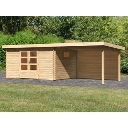 Gartenhaus Karibu, beige, Holzwerkstoff, Gartenh&auml;user, "Trittau 5", mit Anbaudach und R&uuml;ckwand