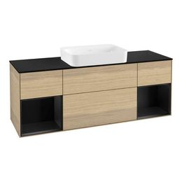 Villeroy & Boch Villeroy und Boch Finion Waschtischunterschrank G742PDPC 160x60,3x50,1cm, Regale Black matt lacquer, Oak Veneer