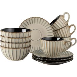Mäser MÄSER Frühstücks-Geschirrset "CONFINO, Frühstücksset, Steinzeug", 12 Stk.beige, braun, Geschirr-Sets