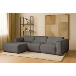Ecksofa Home Affaire, B:281cm H:71cm T:161cm, grau, 94% PES, 6% NY, Wohnzimmer, Sofas, "Noord mit Kedernaht, Breite 281 cm, L-Form", Cord, Struktur,