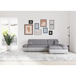 Ecksofa DOMO collection, B:300cm H:80cm T:172cm, silber, Kunstleder SOFTLUX / Struktur (90% Polyester/ 10% Polyacryl);Microfaser PRIMABELLE (100%