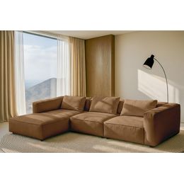 Ecksofa Home Affaire, B:317cm H:73cm T:166cm, braun, 94% PES 6% NY, Wohnzimmer, Sofas, "Tvinnet", Breite 317 cm, extra tiefe Sitzfläche, kubisches