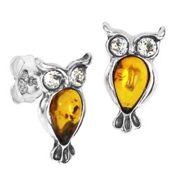 OSTSEE-SCHMUCK Damen Paar Ohrstecker "- Eule - Silber 925/000 - Bernstein&Schmuckstein", Silber 925 (Sterlingsilber), silber, Silber 925