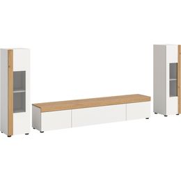 Wohnwand Inosign, B:270cm H:34cm T:33cm, wei&szlig;, Wohnzimmer, Kastenm&ouml;bel-Sets, "Svala, Breite 180 cm, Wohnkombination", stehend u. h&auml;ngend montierbar,